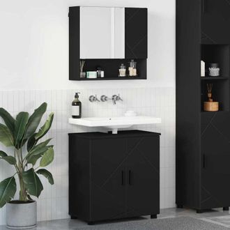 vidaXL vidaXL Ensemble de mobilier de salle de bain Montage mural 2 pcs Noir