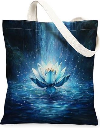 Generic Sac fourre-tout en toile motif lotus printanier 33 x 38,1 cm, motif fleurs de campagne, arbre d&eacute;picerie, sac d&eacute;picerie r&eacute;utilisable pour femme, motif 