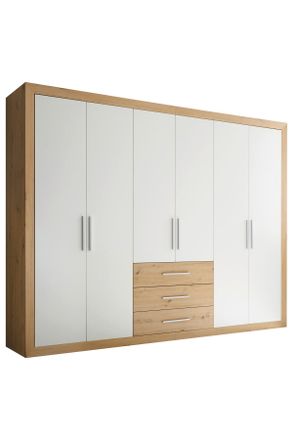 MID.YOU Mid.you Dreht&uuml;renschrank, Wei&szlig;, Eiche, 4 F&auml;cher, 3 Schubladen, 289x225x59 cm, Blauer Engel, BQ - B&uuml;ndnis f&uuml;r Qualit&auml;t, Made in Germany, Schlafzimmer, 