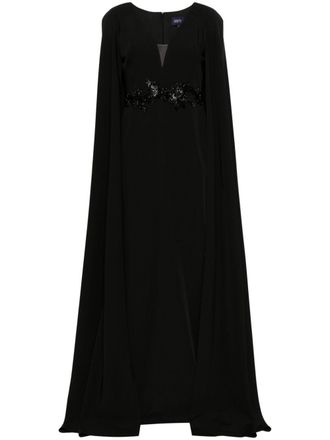 Marchesa Abendkleid mit blumigen Applikationen - Schwarz