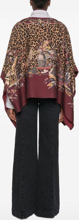 Etro Jacquard-Print Wool-Blend Poncho - Brown