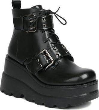 Generic Bottes de combat gothiques compens&eacute;es &agrave; bout rond avec fermeture &eacute;clair lat&eacute;rale et sangle &agrave; lacets pour femme, Noir, 40.5 EU