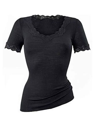 CALIDA Richesse Lace T-Shirt Dames, en Laine Vierge et Soie avec Dentelle à lencolure, côte Fine en Tricot Rond sans Coutures latérales gênantes, thermorégul