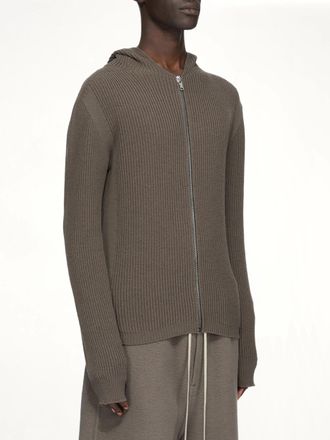 Rick Owens Mens Sweat Zipp&eacute; &Agrave; Capuche Rick Owens En Maille Gris Poussi&egrave;re Brown Sweater