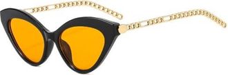 Generic Lunettes de soleil rétro oeil de chat colorées pour femmes tendance hommes chaîne en métal nuances UV400 vert foncé, Noir/jaune, Taille unique