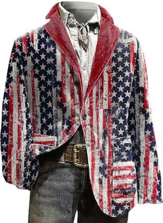 Generic Blazer en velours côtelé pour homme - Style décontracté - Col à revers - Avec poches - Manches longues - Bouton - Doux et confortable - Grande taille 