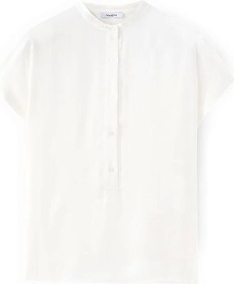 Motivi Femme, Blouses et Chemises, Blanc, Taille: 40 FR T-shirt en satin avec encolure Henley