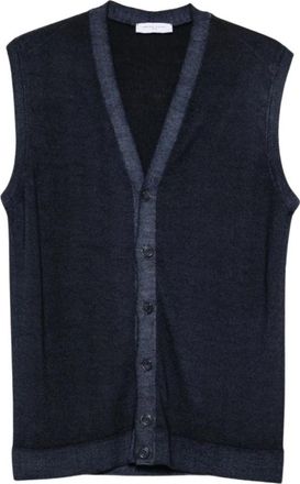 Daniele Fiesoli Gilet en maille &agrave; col en V - Homme - Pulls - Bleu - Taille: 2XL