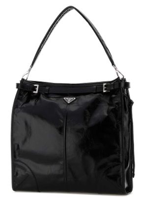 Prada Mens Black Leather Prada Bonnie Shopping Bag Nero Borse A Mano