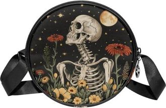 Generic Sac &agrave; bandouli&egrave;re rond rond pour femme, petit sac &agrave; bandouli&egrave;re squelette avec fermeture &eacute;clair, bretelles r&eacute;glables, d&eacute;contract&eacute; pour femmes et fille