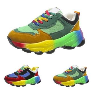 Generic Baskets &eacute;paisses &agrave; lacets pour femme - Style r&eacute;tro - Couleur contrast&eacute;e - Style d&eacute;contract&eacute; - Confortables - L&eacute;g&egrave;res - Chaussures de marche - Antid&eacute;ra