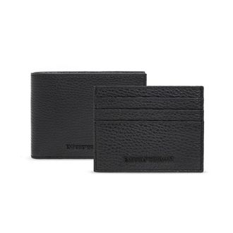 Emporio Armani Schwarzes Leder Portemonnaie und Kartenhalter Set - - Accessories - Herren - Schwarzk - ONE SIZE