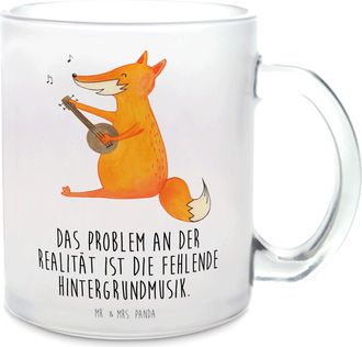Mr. & Mrs. Panda Teetasse Fuchs Gitarre - Geschenk, Teebecher, glücklich, Glas Teetasse, Musiker, Musik Spruch, Sänger, Sängerin, Musikerin, Teeglas