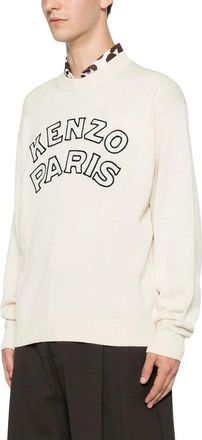 Kenzo Homme, Pulls, Beige, Taille: 2XL Paris Emblem Jumper