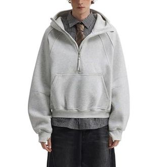 Generic Sweat &agrave; capuche court &agrave; fermeture &eacute;clair pour homme - Demi-fermeture &eacute;clair - Manches longues - &Eacute;paules tombantes - Tendance - D&eacute;contract&eacute; - Solide - 