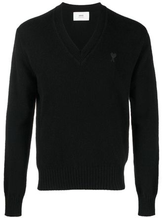 Ami pull en maille à col v - Noir