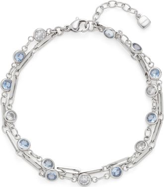 Leonardo Armband Vicky - Arm-Kette aus silberfarbenem Edelstahl - Kombination aus facettierten Glassteinen in zartem Blau und Weiß - 19-22 cm Länge - Schmuck G
