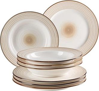 Mäser 931943 Serie Prospero Premium Tafelservice für 4 Personen in Gastronomie-Qualität, 8-teiliges modernes Teller Set in einzigartigem Vintage Stil, Weiß,