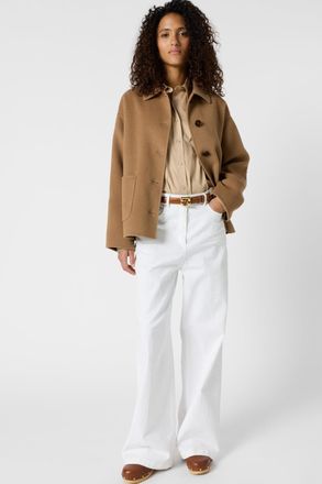 Gerard Darel Manteau court en laine double face - PERRINEA - Paille