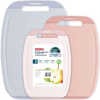 Neoflam Microban Protection Schneidebrett 3-teiliges Set, Flecken- und Geruchs- / BPA-frei, wendbares Brett, verbesserte gr&ouml;&szlig;ere Saftrille, rutschfester EZ-Gr