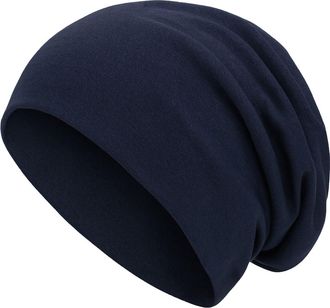 style3 Warme Herbst Winter Slouch Beanie XXL aus atmungsaktivem, feinem und leichten Jersey Unisex M&uuml;tze Winterm&uuml;tze One Size, Farbe:Marineblau