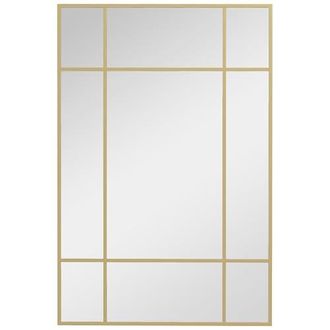 HOMCOM Miroir Mural verri&egrave;re rectangulaire Style fen&ecirc;tre, Horizontal ou Vertical avec 4 Crochets, en m&eacute;tal dor&eacute; - 90x60 cm