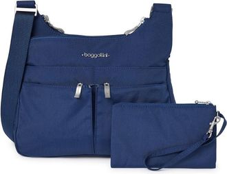 Baggallini Damen Cross Over Crossbody Women 11x8.5 Medium Travel Bag Lightweight Water-Resistant Nylon Organized Handbag Purse Umh&auml;ngetasche, Pazifik