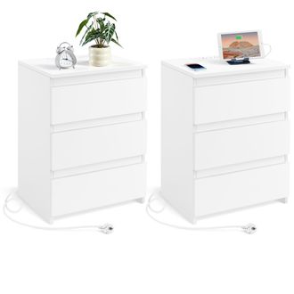 Yaheetech Nachttisch 2er Set Beistelltisch mt 2 AC-Steckdosen, 2 USB-Anschl&uuml;sse und 3 Schubladen Boxspringbett Nachtschrank Nachtkommode f&uuml;r Schlafzimmer Wohnzi