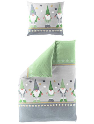 JACK by Bierbaum Biber Bettw&auml;sche 2 TLG. 135x200cm Wichtel Sterne Mint Gr&uuml;n Grau