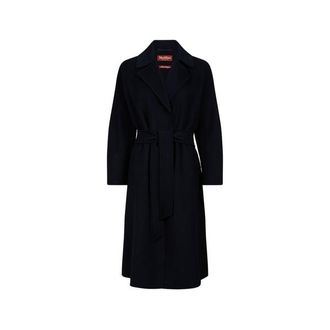 Max Mara Manteau long &agrave; ceinture en laine m&eacute;lang&eacute;e