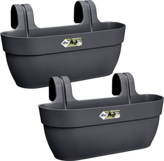 ELHO Vibia Campana Easy Hanger L - Übertopf für Balkon & Außen - 100% Recycelter Kunststoff - 2er Set - L46 x W24.1 x H26.5 cm - Schwarz/Anthrazit