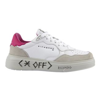 John Richmond Femme, Chaussures, Blanc, Taille: 36 EU Baskets en Cuir Blanc et Rose