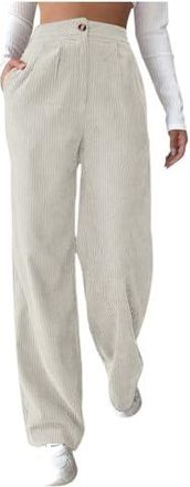 Generic Pantalon taille haute pour femme en velours c&ocirc;tel&eacute; pour femme, pantalon ample &agrave; jambe droite pour femme, pantalon d&eacute;contract&eacute; de couleur unie, pantalo