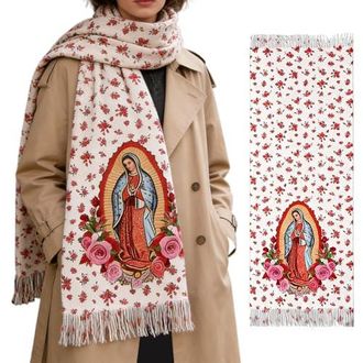 Generico Ch&acirc;le Vierge Marie pour femme - D&eacute;coration catholique douce et chaude &agrave; motif floral | Ch&acirc;le de pri&egrave;re | Pour la maison, la chambre, lappartement, lh&ocirc;