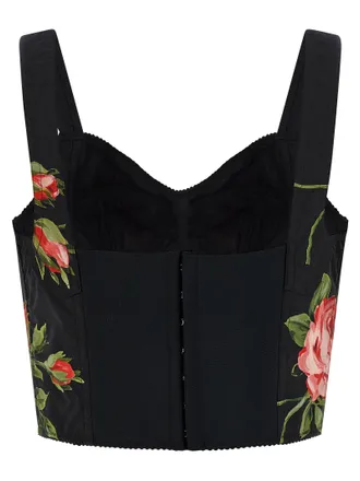Dolce & Gabbana Bouquet Rose Bustier Top - Black