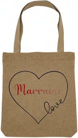Fabulous Sac Shopping Tote Bag Aspect Lin - Marraine Love Coeur Dessin Amour - Sac de Courses Toile Epaisse 360g Beige Naturel Cabas Port&eacute; Epaule Solide Imprim