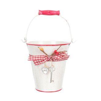 Supvox Eisen Blumentopf Mit Herz L&ouml;ffel Schleife Garten Pflanzgef&auml;&szlig; Beige Mit Holzgriff F&uuml;r Gartendekoration Und Blumenbeh&auml;lter