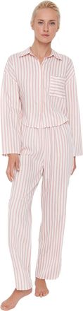 Trendyol Damen Trendyol Womens Striped Middle Woven Fabric Shirt Trousers Pyjamas Pajama Set, Mehrfarbig, 36 EU