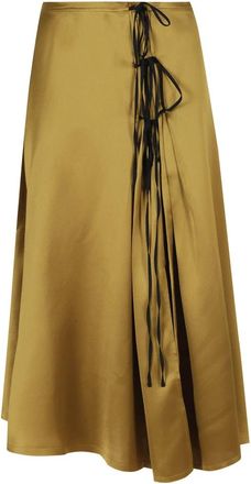 Ganni Femme, Jupes, Vert, Taille: 36 FR Jupe midi satin&eacute;e &agrave; nouettes fluides