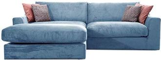 Cavadore Ecksofa Fiona mit Recamiere Links/Große Eckcouch inkl. Rückenkissen im modernen Design / 277x90x199 / Webstoff Hellblau