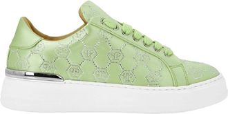 Philipp Plein Femme, Chaussures, Vert, Taille: 41 EU Satin Lo Top Baskets Monogram Strass
