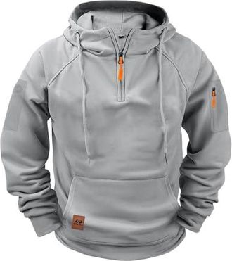 Generic Sweat à capuche à fermeture éclair 1/4 pour homme - Manches longues - Coupe ample - Sweat de travail solide avec cordon de serrage - Haut classique ch