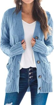 Generic Cardigan dautomne d&eacute;contract&eacute; &agrave; manches longues boutonn&eacute; sur le devant pour femme, cardigan ouvert sur le devant pour femme, bleu, XXL