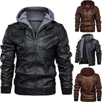 Generic Veste de motard en cuir synthétique pour homme, coupe ajustée, coupe-vent, thermique, coupe-vent, décontracté, fermeture éclair, manteau de moto bombe