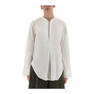 STUDIO NICHOLSON Bluse mit Stehkragen und V-Ausschnitt zum &Uuml;berziehen - - Blouses & Shirts - Damen - Wei&szlig; - S