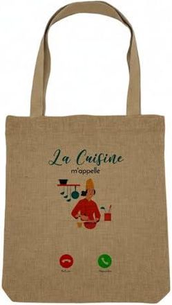 Fabulous Sac Shopping Tote Bag Aspect Lin - La Cuisine MAppelle Cuisinier Gastronomie - Sac de Courses Toile Epaisse 360g Beige Naturel Cabas Port&eacute; Epaule Soli