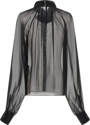 Dolce & Gabbana Silk Chiffon with 3D Floral Collar Blouse - Black