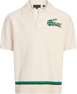 Lacoste Pull col polo ample brod&eacute; en coton m&eacute;lang&eacute;