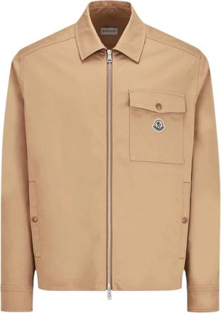 Moncler Homme, Vestes, Beige, Taille: S Veste chemise en gabardine de coton m&eacute;lang&eacute;