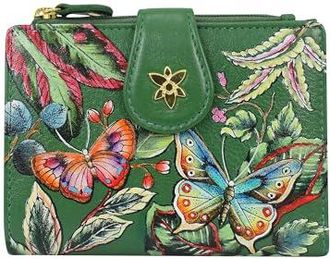 Anuschka Portefeuille organisateur à deux volets en cuir véritable peint à la main pour femmes - Dancing Leaves